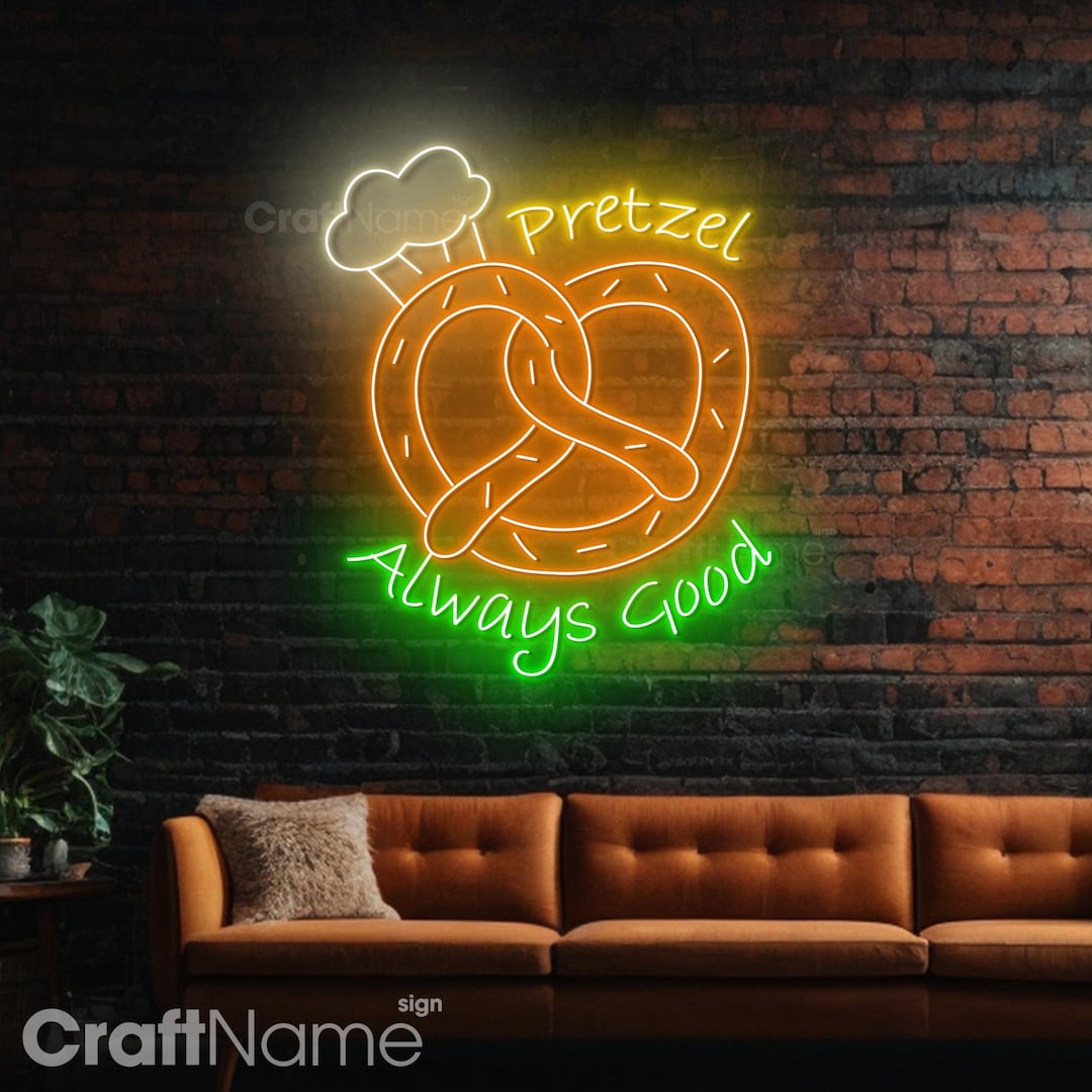 Pretzel Neon Lights, Pretzel Led Light Up, Bakery Wall Art, Pretzel ...