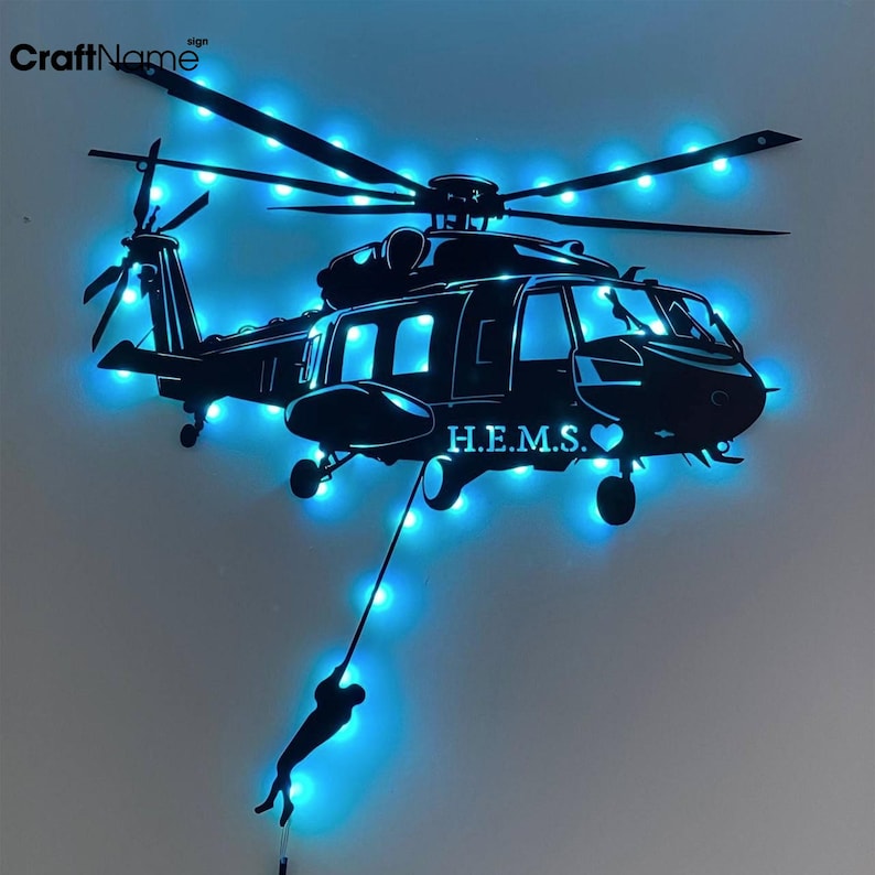 Custom Helicopter Metal Wall Art LED Light, Personalized Helicopter ...