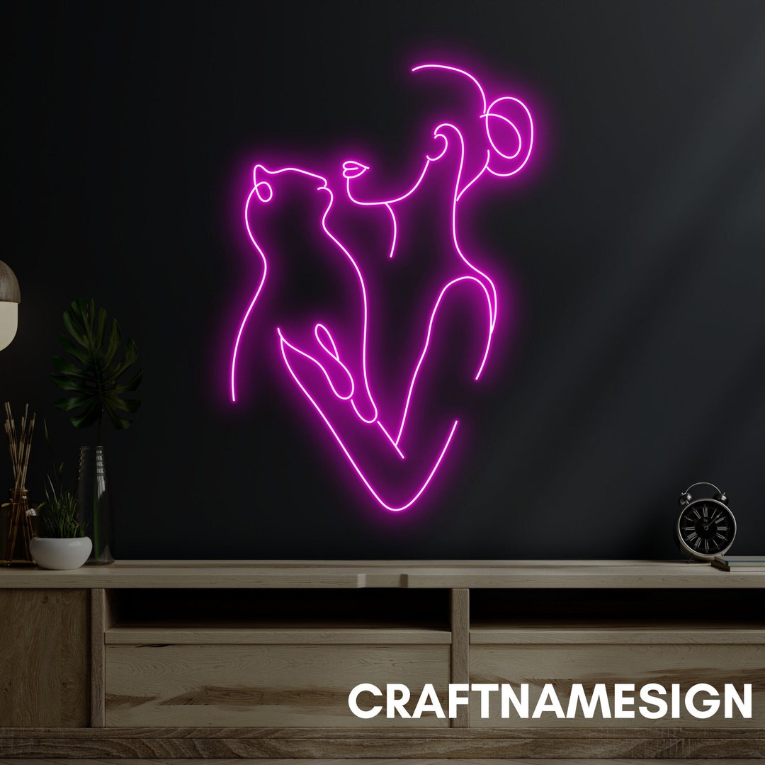 Girl With Cat Neon Sign, Girl With Cat Led Sign, Custom Neon Sign, Pet ...