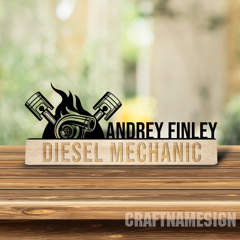 Custom Wooden Diesel Mechanic Desk Name Plate, Mechanic Metal Nameplate ...