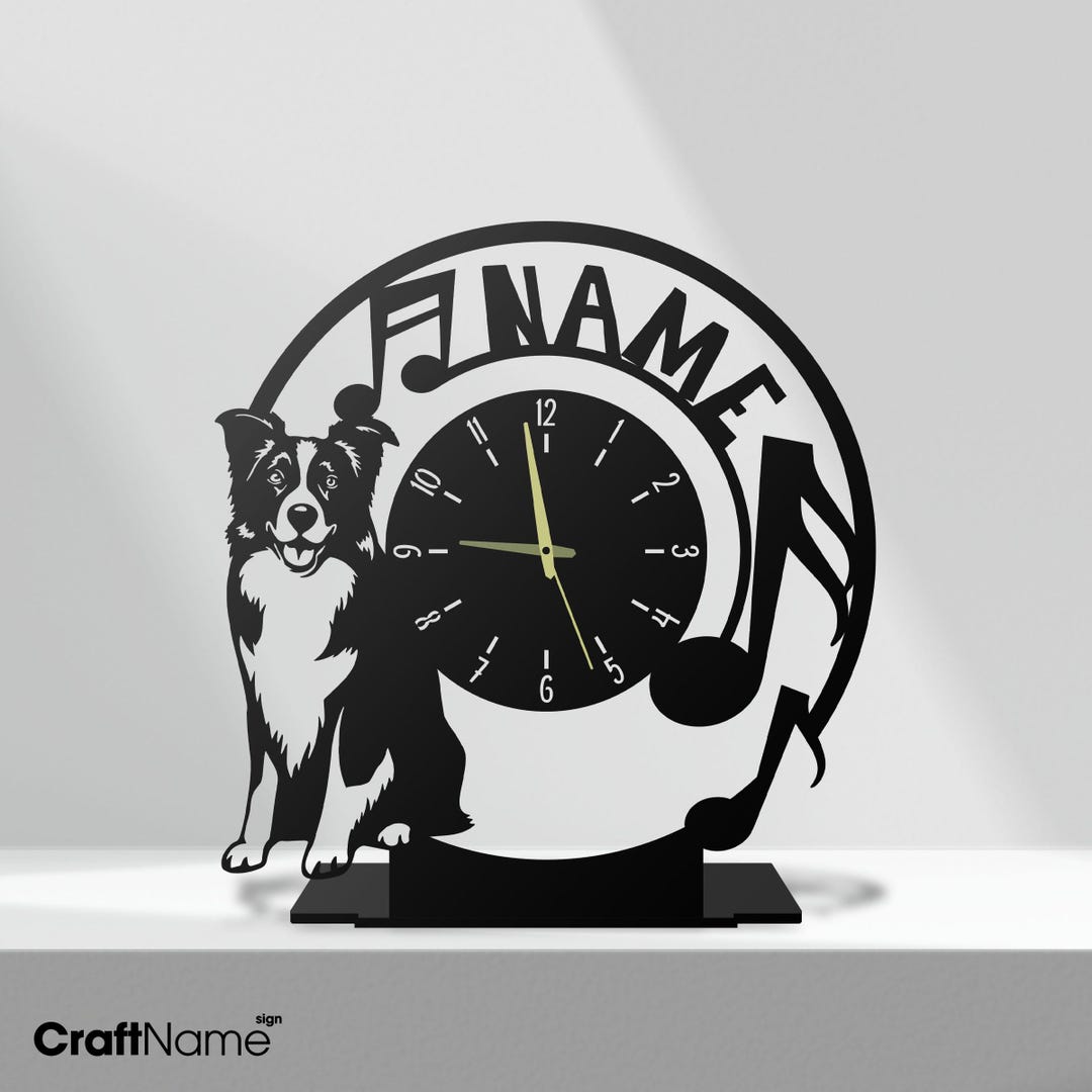 Customized Border Collie Dog Black Desk Silent Clock, Personalized ...