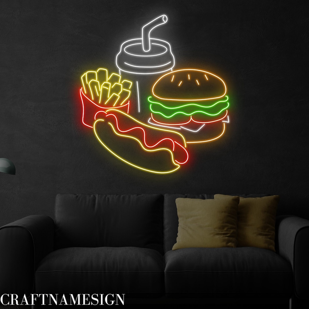 Burger Hot Dog French Fries Soda Neon Sign, Burger Led Sign, Custom ...