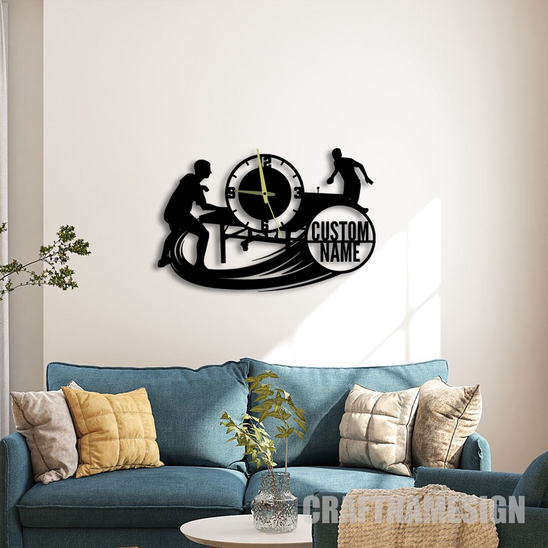 Custom Table Tennis Player Metal Wall Clock, Wall Clock Unique for Home ...