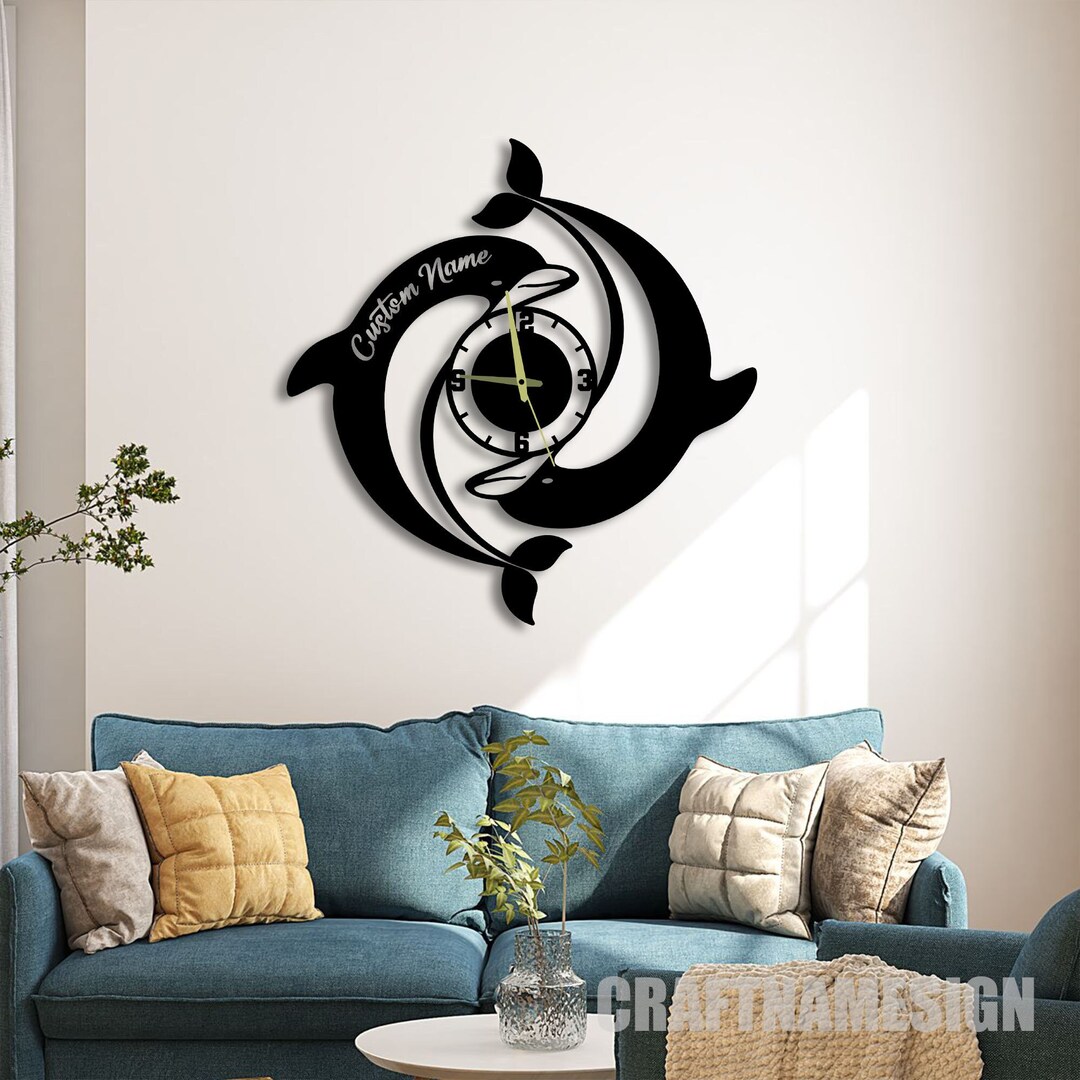Custom Metal Wall Clock Dolphins, Wall Clock Unique for Home Decor and ...