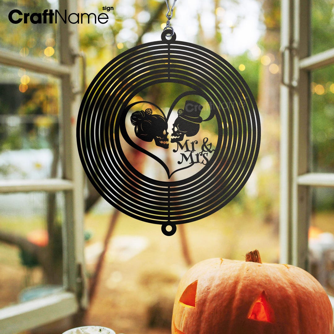 Custom Skull Wedding Metal Wind Spinner Outdoor Yard Art, Gothic ...