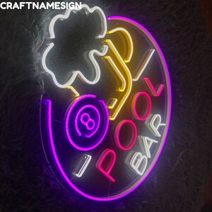 Pool Bar Neon Sign, Billiards Pool & Bee Club Led Sign, Bar Pub ...