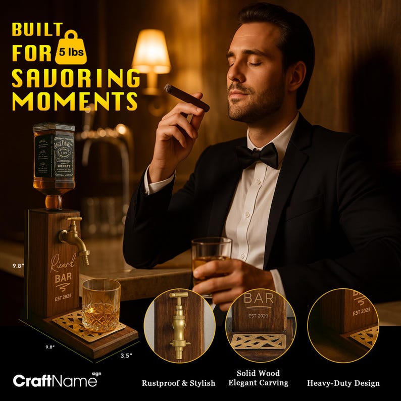 Personalized Name Wooden Whiskey Dispenser, Stylish Bourbon Home Bar ...