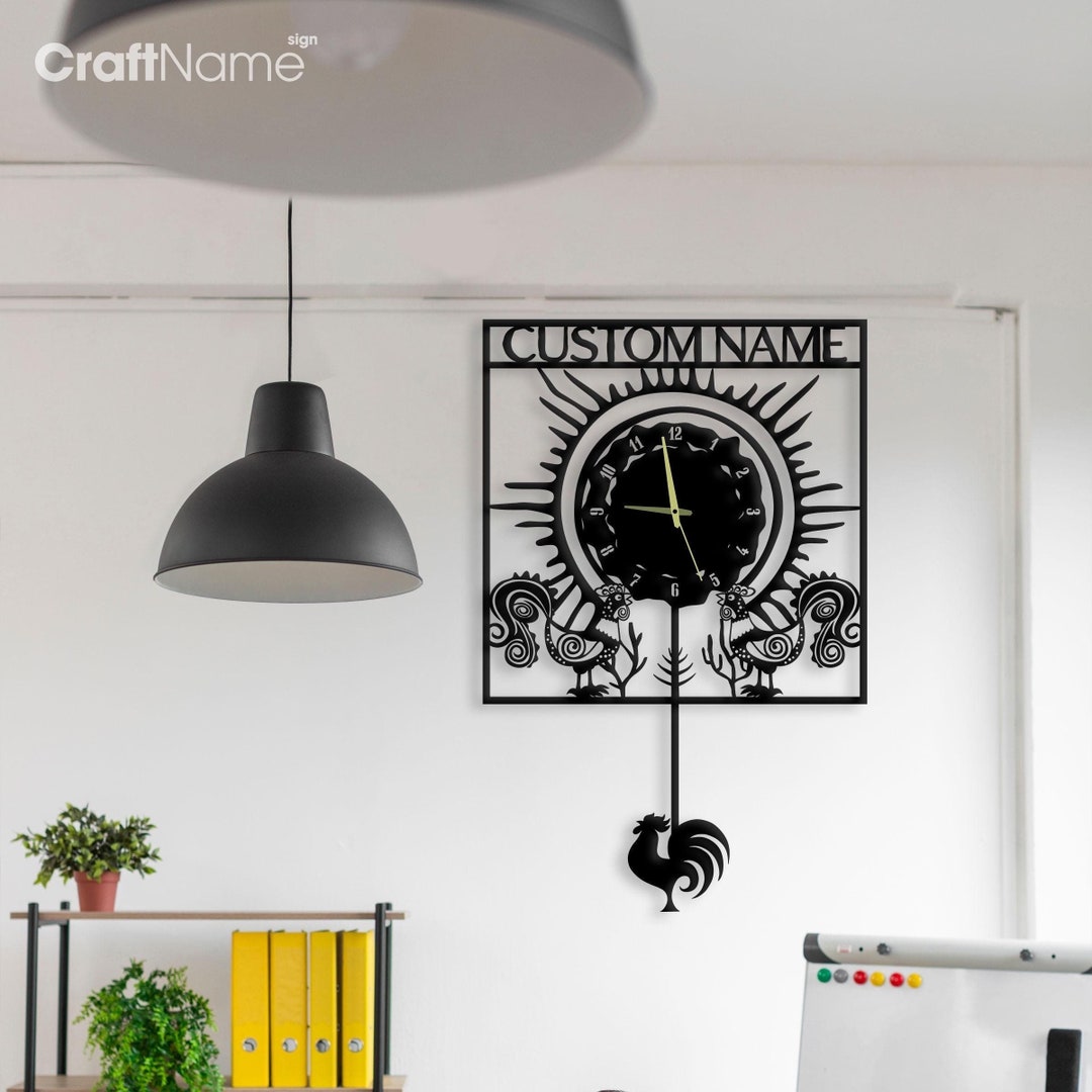 Custom Chicken Modern Square Pendulum Acrylic Clock for Wall Decor ...