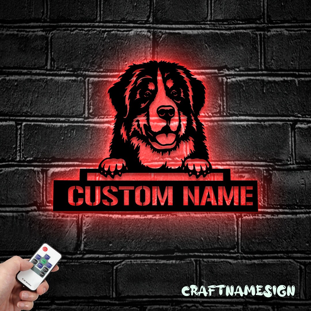 Custom Peeking Bernese Mountain Metal Wall Art LED Light - Personalized ...