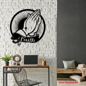 Religious Praying Hands Faith Metal Wall Art LED Light - Christ Sign ...