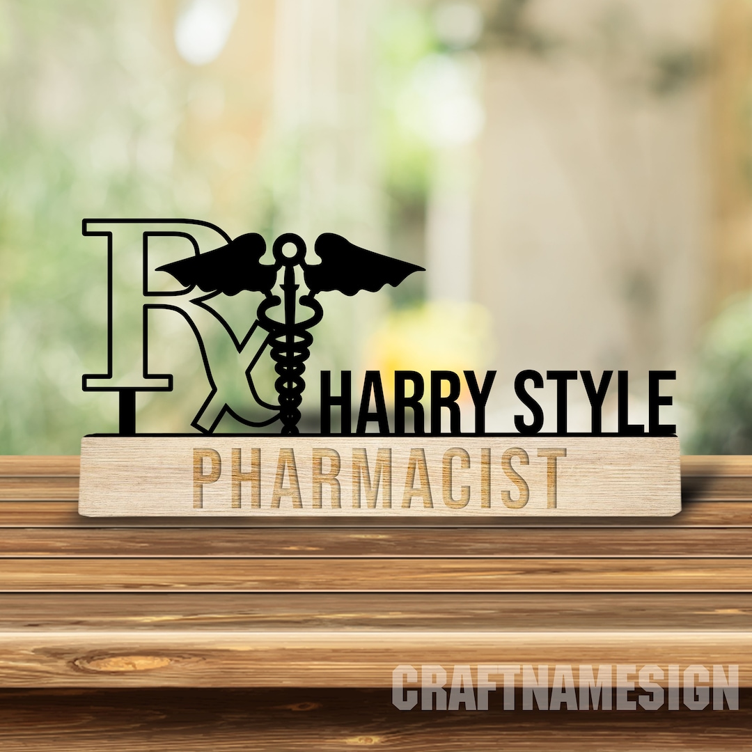Custom Wooden Pharmacy Desk Name Plate, Pharmacist Metal Nameplate for ...