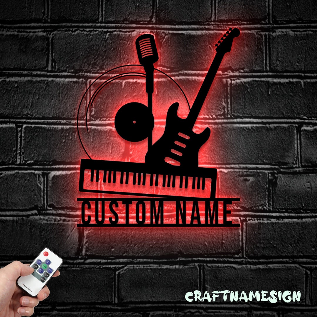 Custom Guitar and Micro Metal Wall Art LED Light - Personalized Music ...