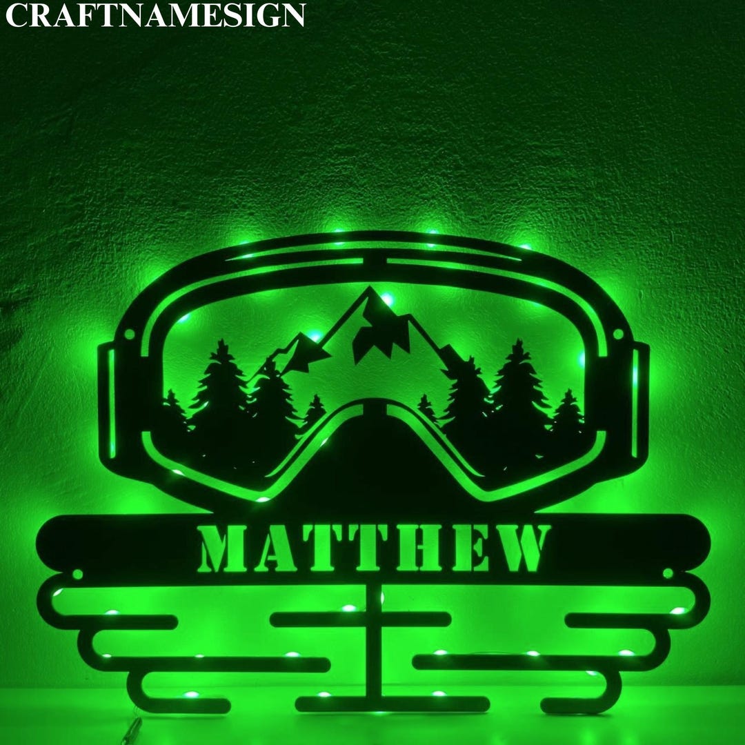 Custom Ski Goggle Metal Wall Art LED Light - Personalized Snowboard ...