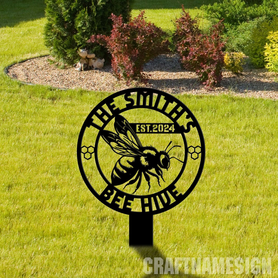 Personalized Bee Hive Metal Garden Sign With Stakes, Bee Hive Garden ...