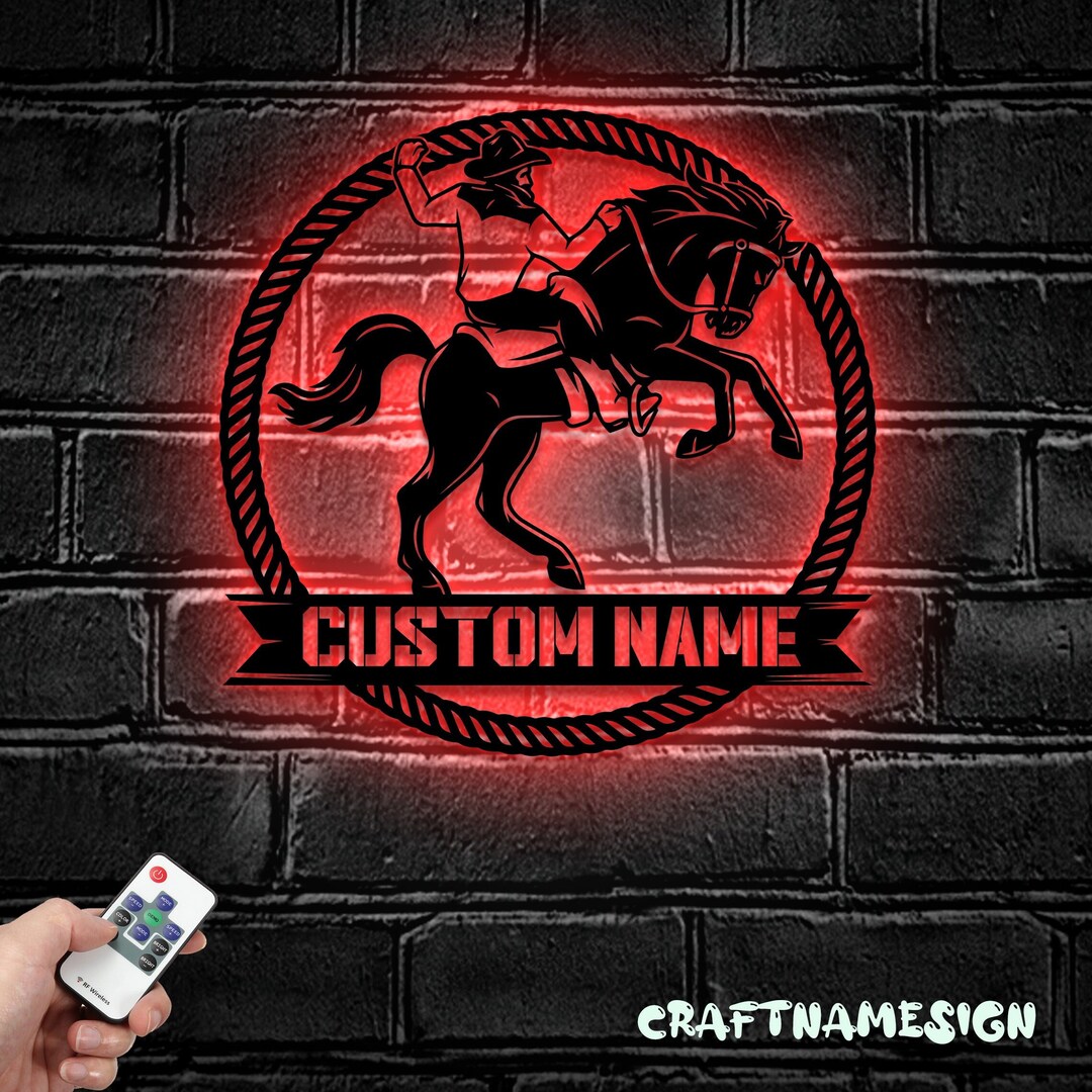 Custom Western Cowboy Roping Metal Wall Art LED Light - Personalized ...