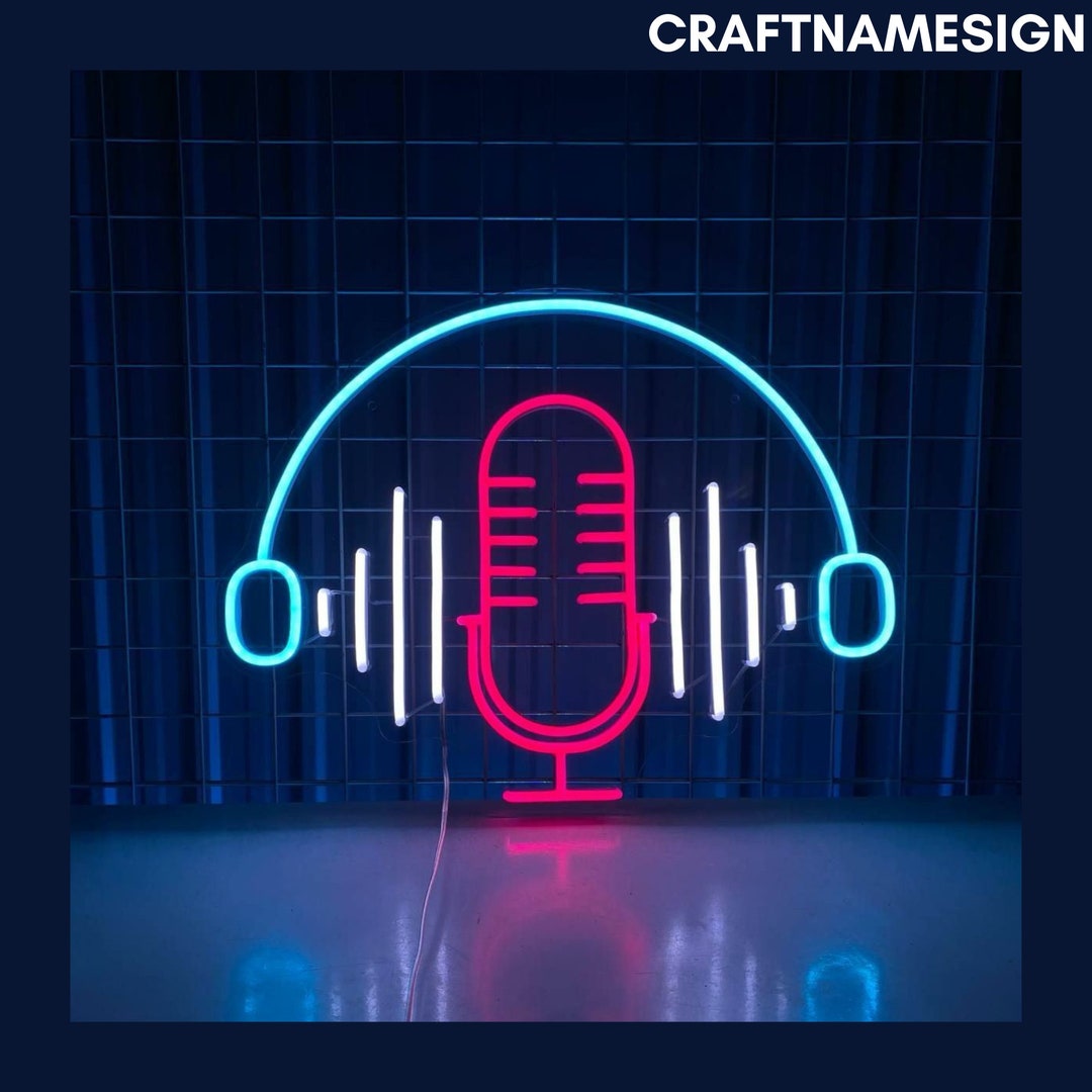 Microphone Neon Sign, Microphone Led Sign, Custom Neon Sign, Podcast ...