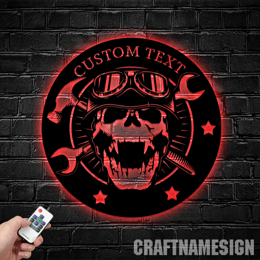 Personalized Mechanic Skull Metal Sign, Custom Skull Wall Art Room ...