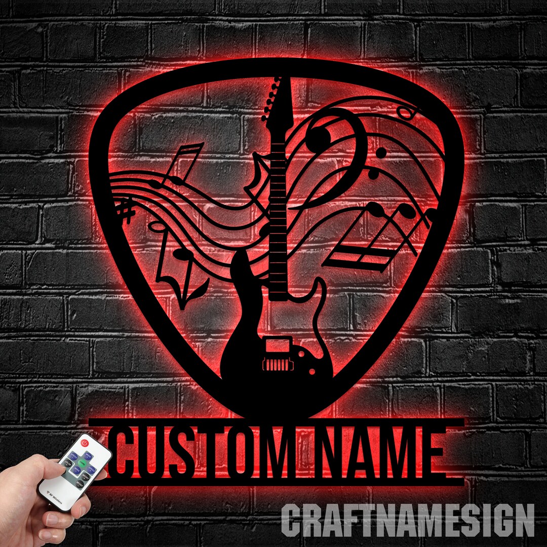 Personalized Guitar Pick Metal Wall Art With Led Lights, Custom Music ...