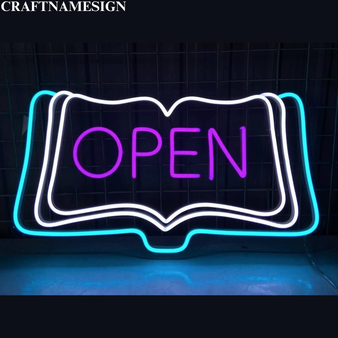 Book Open Neon Sign, Open Book Led Sign, Custom Neon Sign, Book Store ...