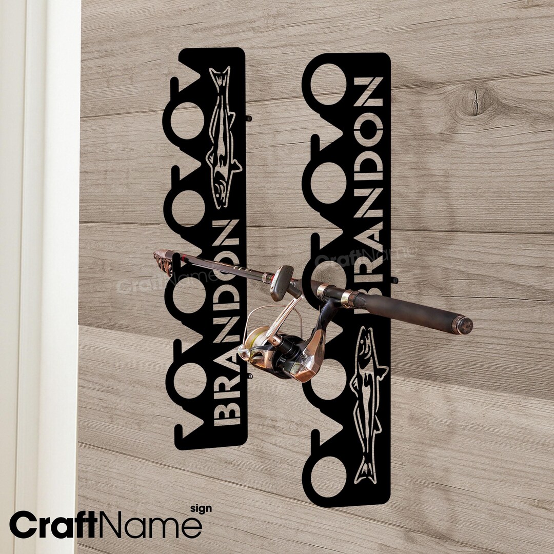 Personalized Fishing Rod Metal Wall Hook With Fish, Boat Fishing Pole ...