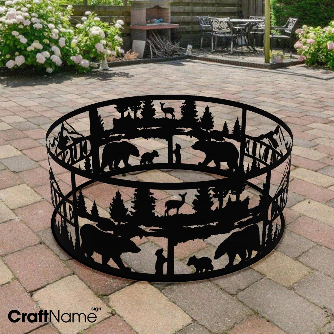 Custom Metal Fire Pit, Personalized Bear Design Fire Ring, Camping Camp ...
