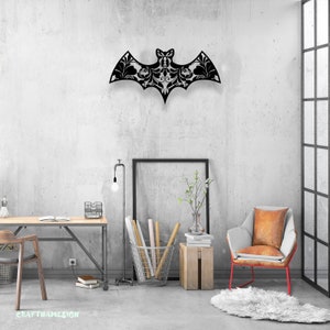 Floral Bat Metal Wall Art With LED Light - Halloween Bat Sign Home ...