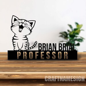 Personalized Wooden Desk Name Plate for Cat Lovers, Custom Cute Cat ...