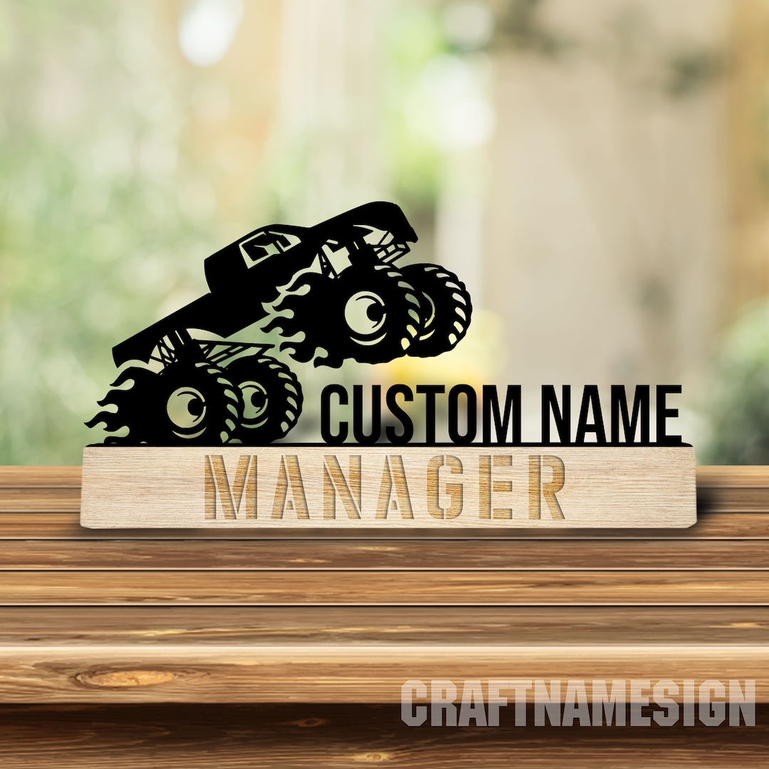 Custom Monster Truck Desk Name Plate, Monster Truck Metal Nameplate for ...