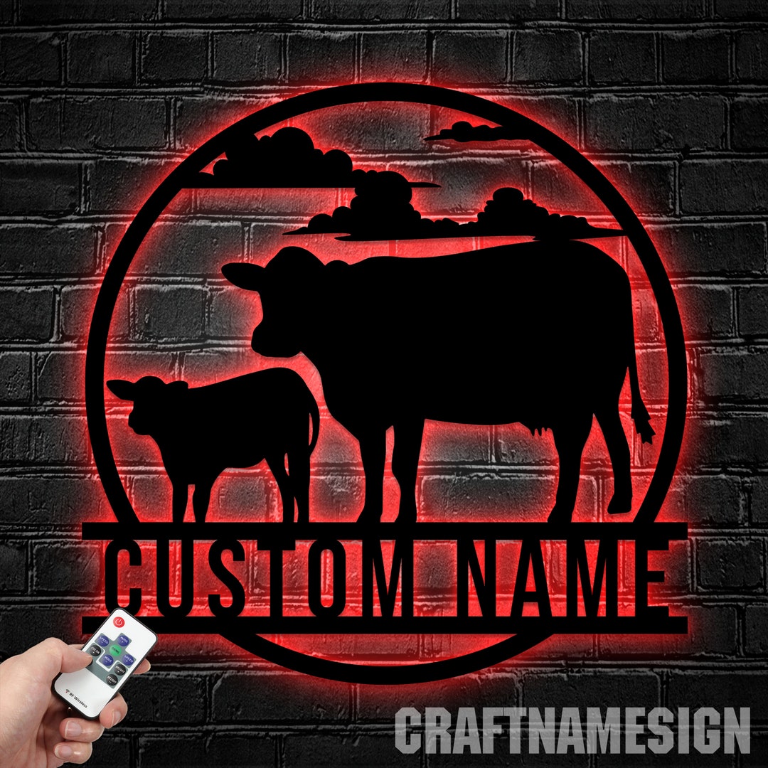 Custom Cow Farmhouse Metal Wall Art LED Light - Personalized Animal ...