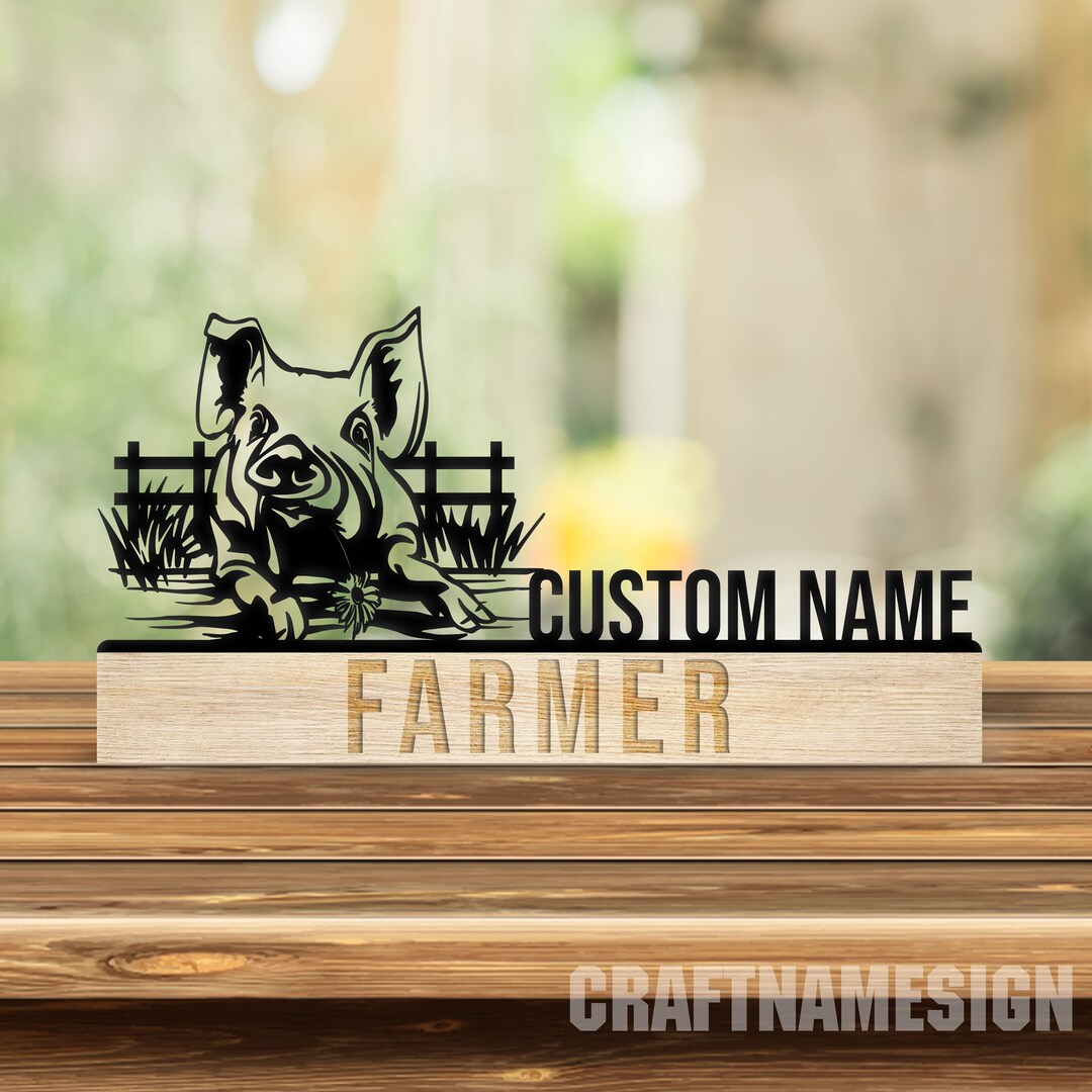 Custom Wooden Pig Farm Desk Name Plate, Pig Herdsman Metal Nameplate ...