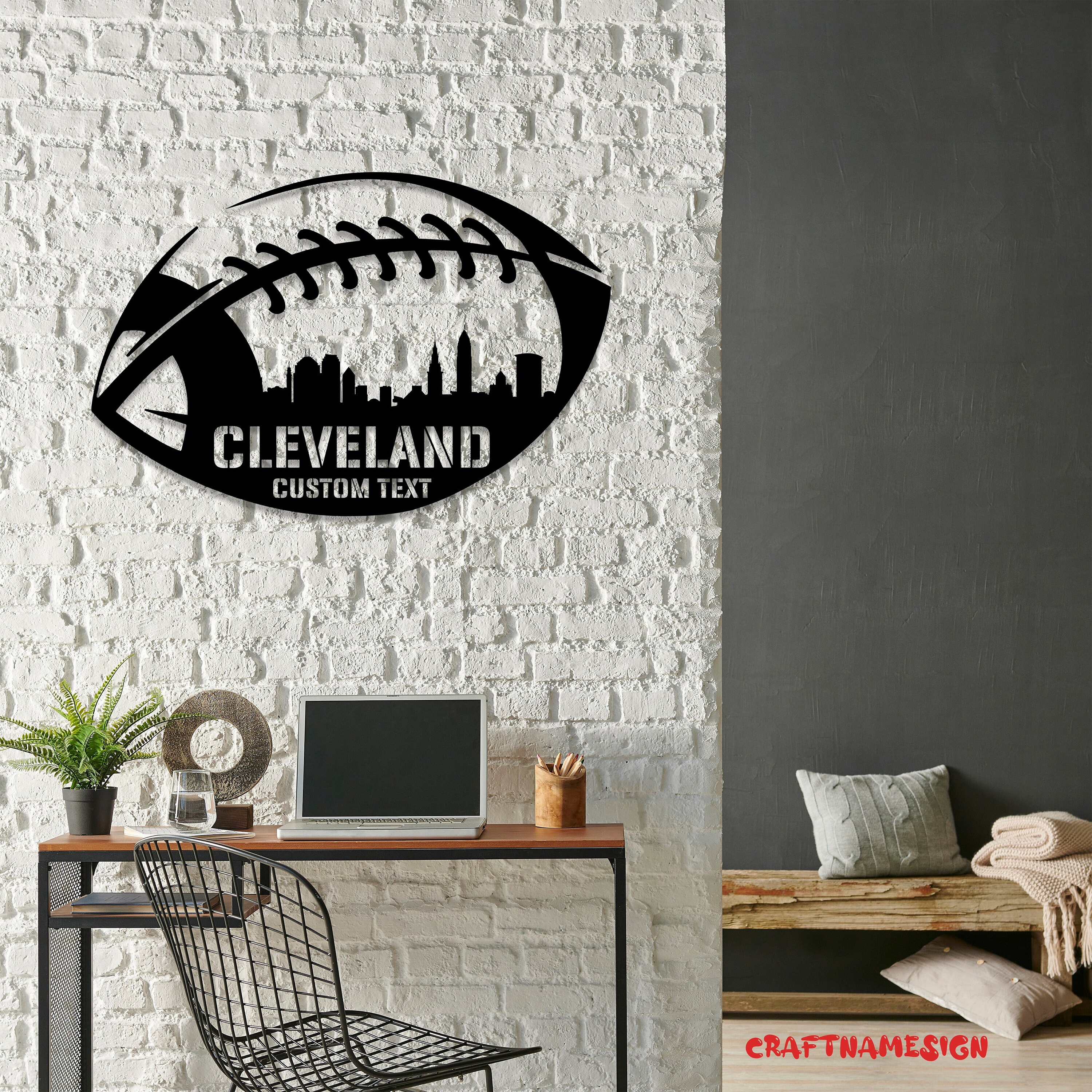 Custom Cleveland Skyline American Football Metal Wall Art LED Light ...