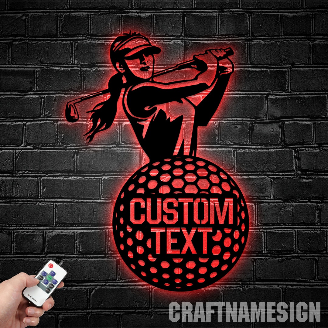 Custom Female Golfer Golfing Metal Wall Art LED Light, Personalized ...