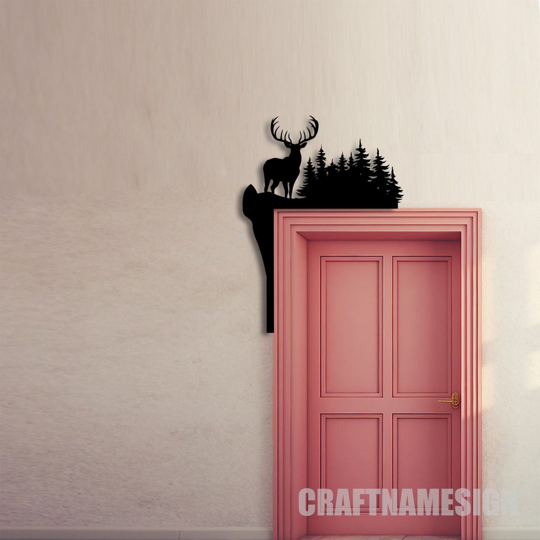Deer Hunting Door Corner Metal Wall Art, Deer Forest Door Topper, Deer ...