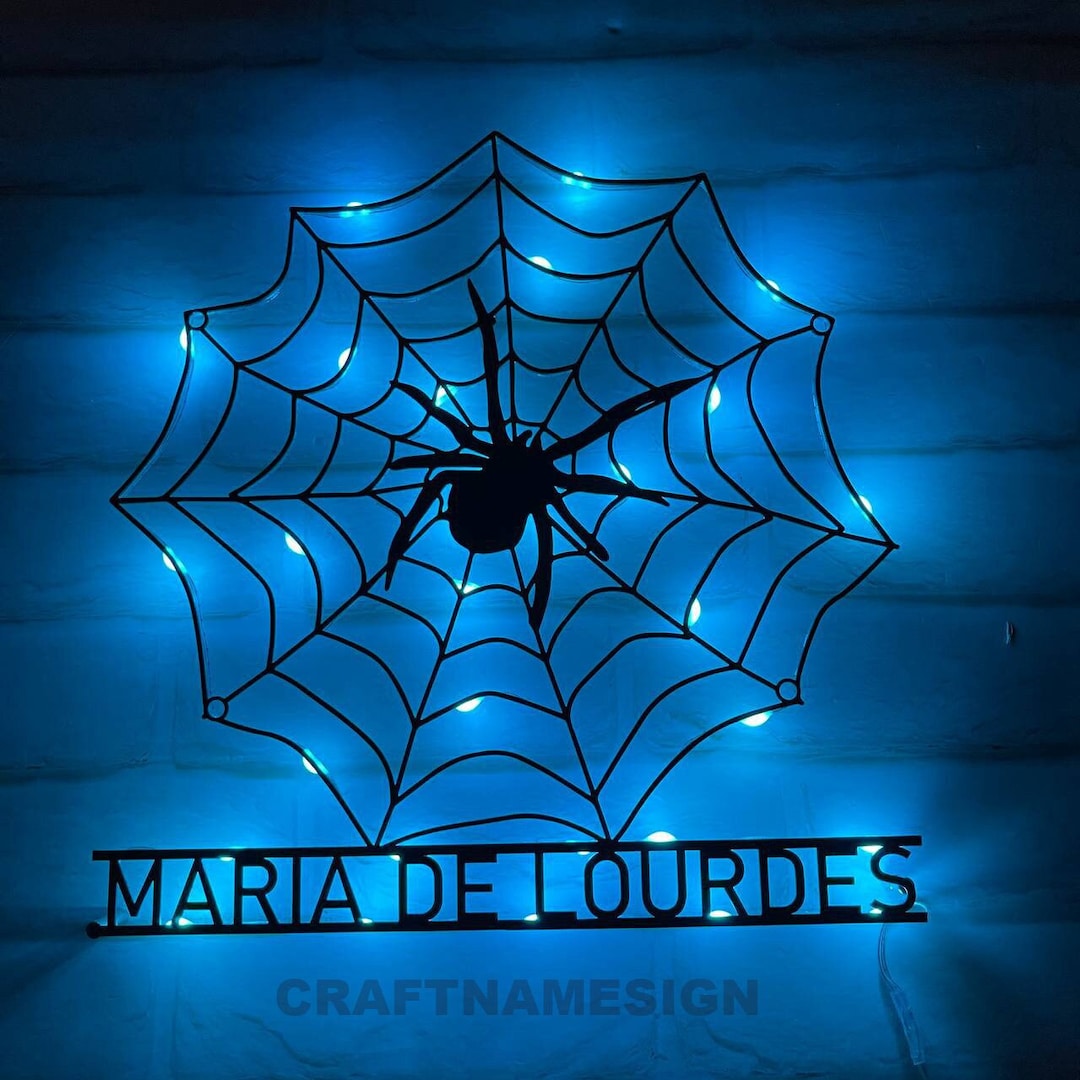 Custom Spider Web Metal Wall Art Led Light, Spider Web Sign, Halloween ...
