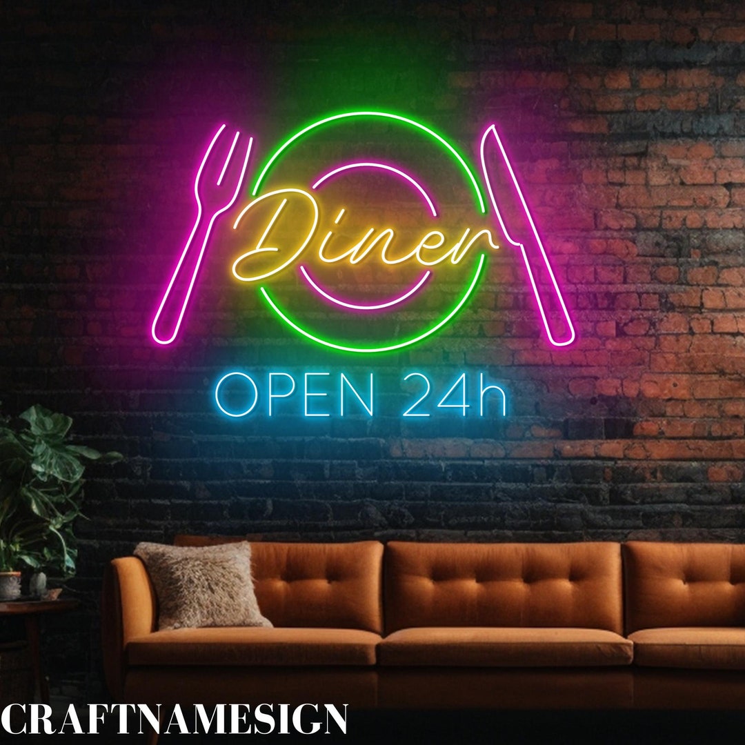 Diner Open 24h Neon Sign, Restaurant Led Sign, Food Shop Led Sign ...