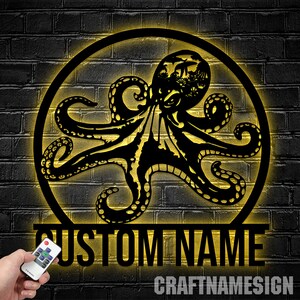 Custom Octopus Tentacles Metal Sign, Octopus Metal LED Decor ...