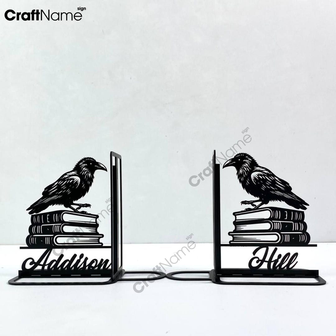 Personalized Raven on Books Metal Bookend, Bookish Book Ends, Book ...