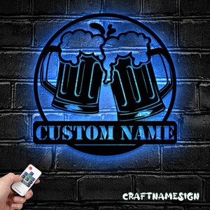 Custom Beer Bar Metal Wall Art LED Light - Personalized Beer Mug Cheers ...
