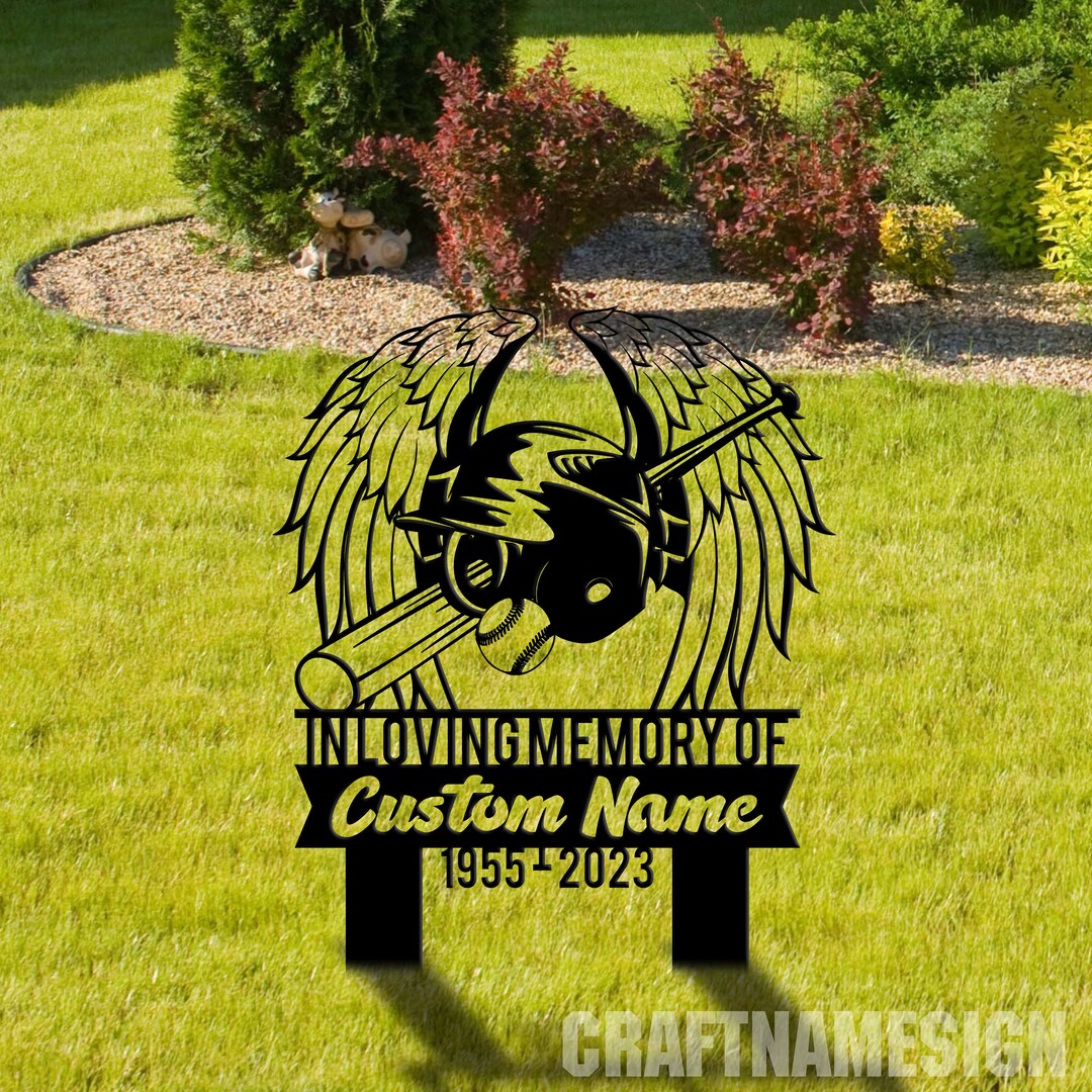 Custom Baseball With Wings Metal Memorial Stake, Baseball Player Metal ...