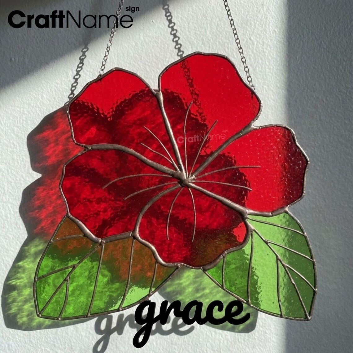 Personalized Hibiscus Stained Glass Hanging for Garden Decor, Handmade ...