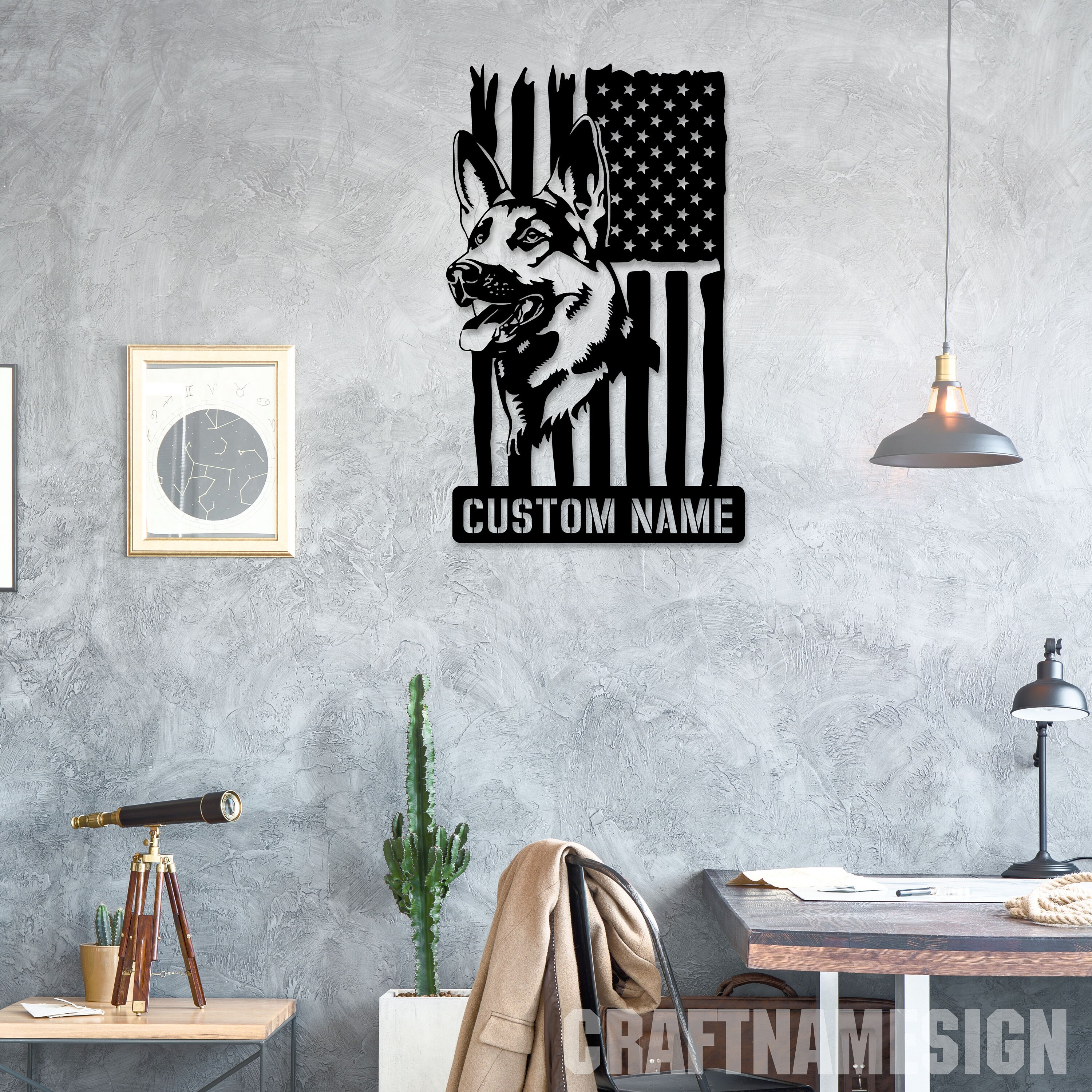 Custom German Shepherd US Flag Metal Wall Art LED Light - Personalized ...