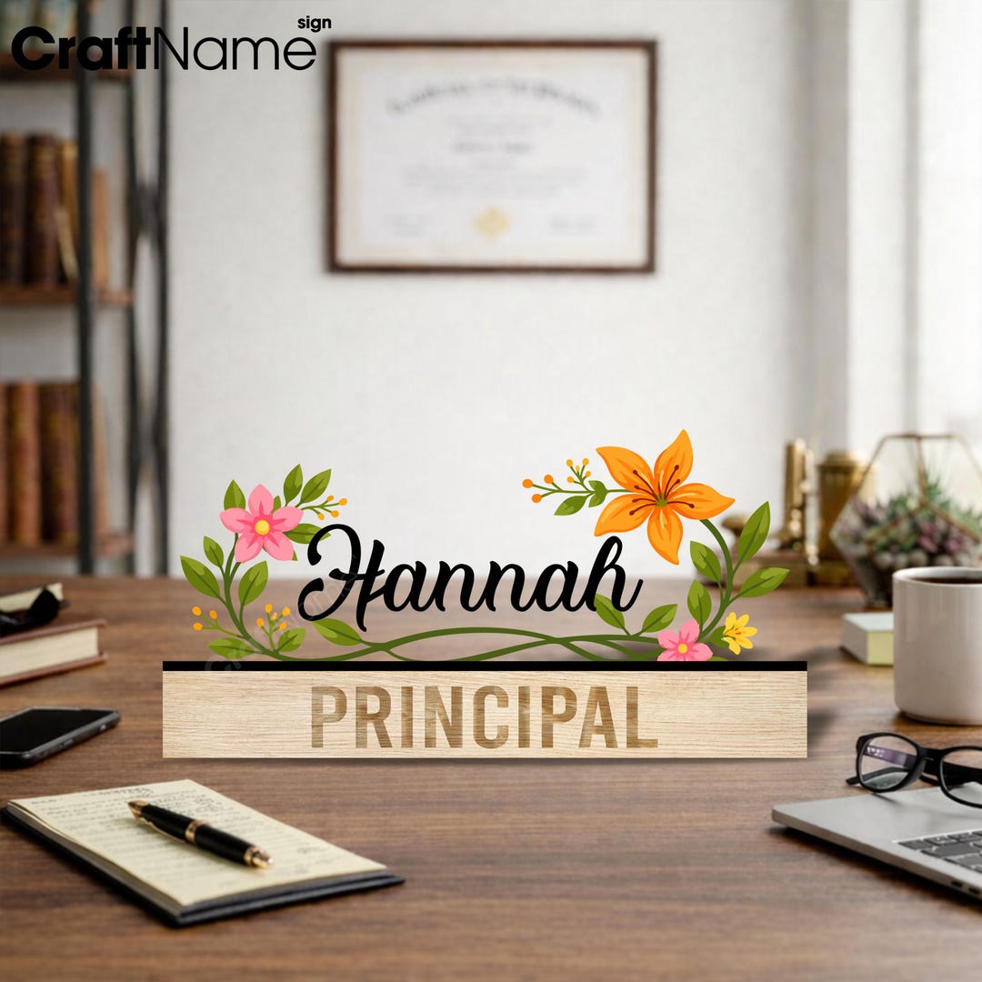 Personalized Floral Desk Name Plate, Custom Office Sign, Elegant ...