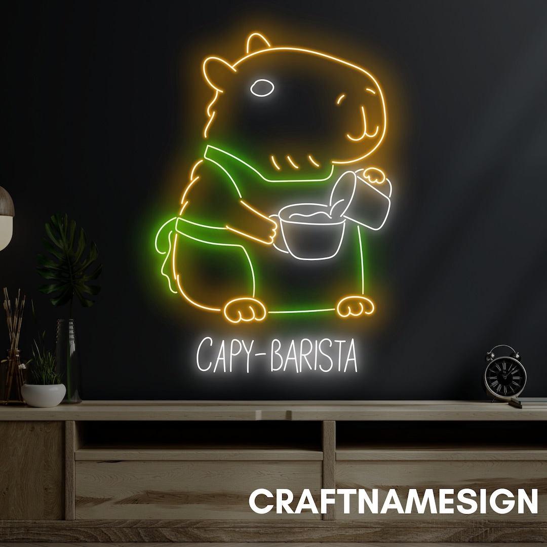 Capy-barista Neon Sign, Capybara Barista Neon Sign, Custom Neon Sign ...