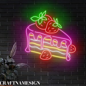 Dripping Strawberry Cake Neon Sign, Strawberry Cake Led Sign, Custom ...