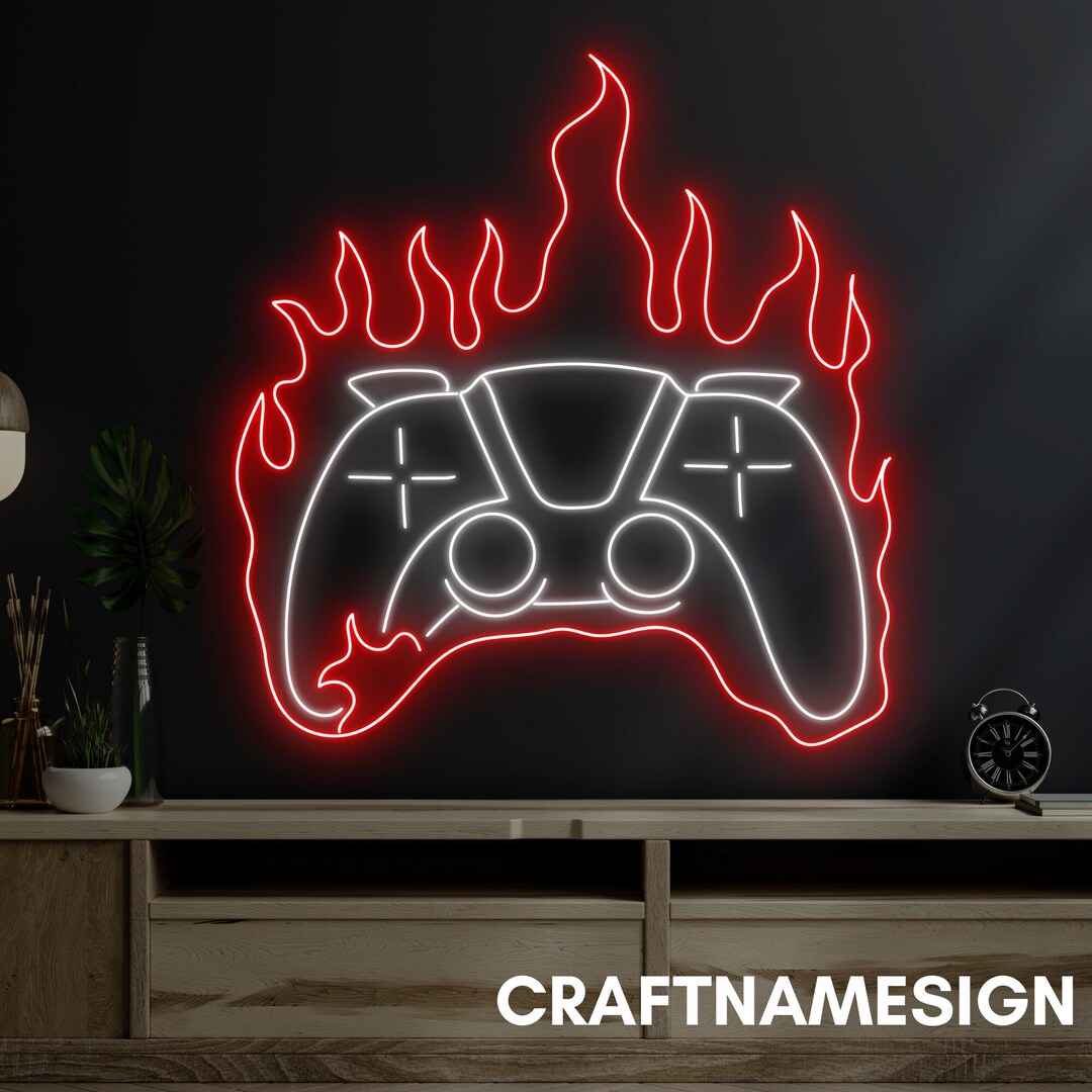 Game Controller Fire Neon Sign, Game Controller Led Sign, Custom Neon ...