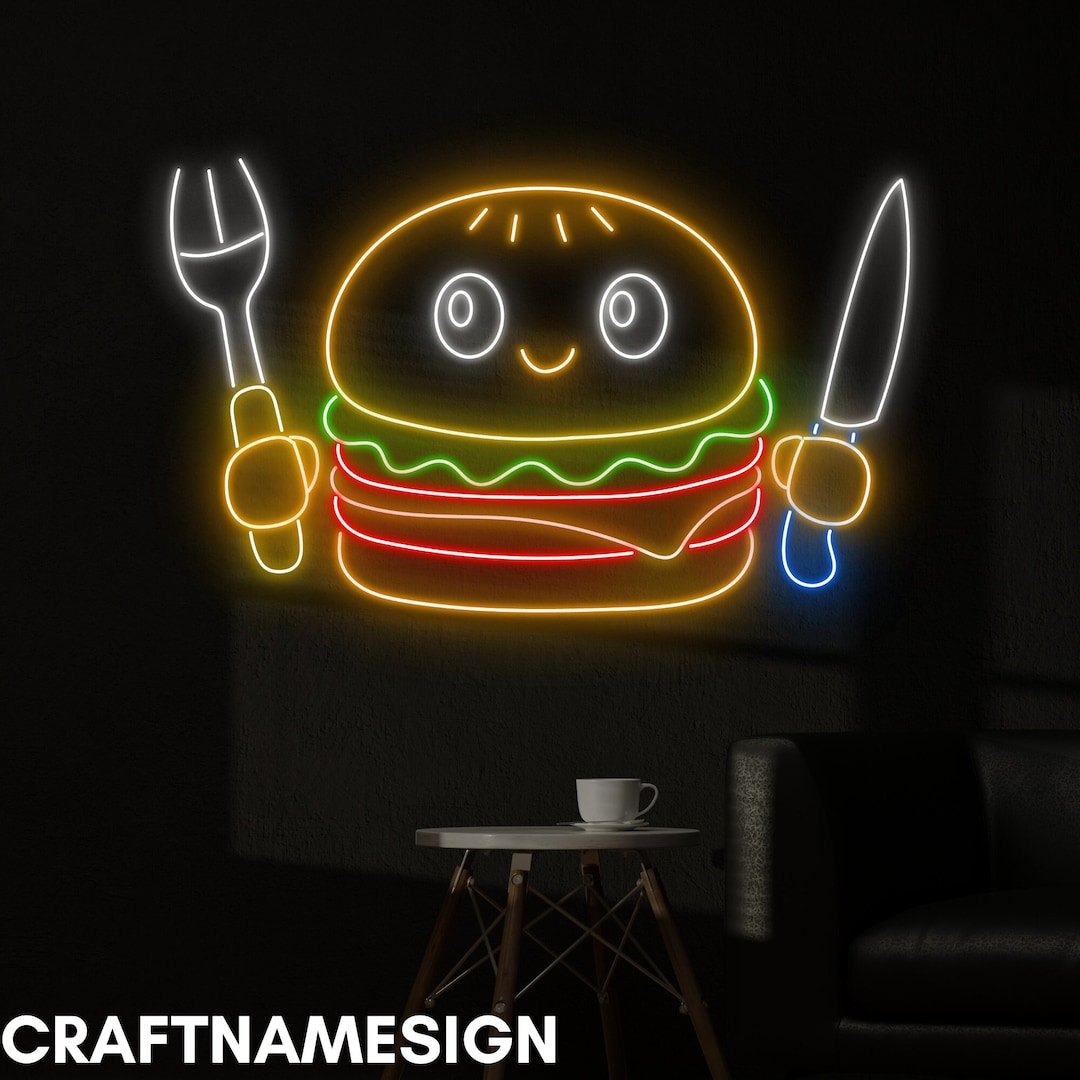 Hamburger Neon Sign, Burger Led Sign, Custom Neon Sign, Fast Food ...