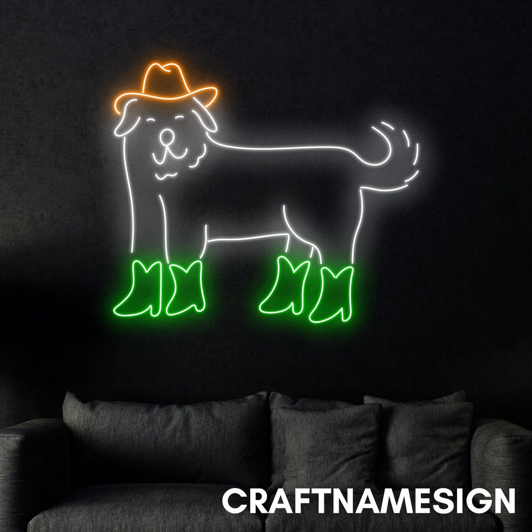Dog Cowboy Neon Sign, Dog Led Sign, Custom Neon Sign, Pet Store Wall ...