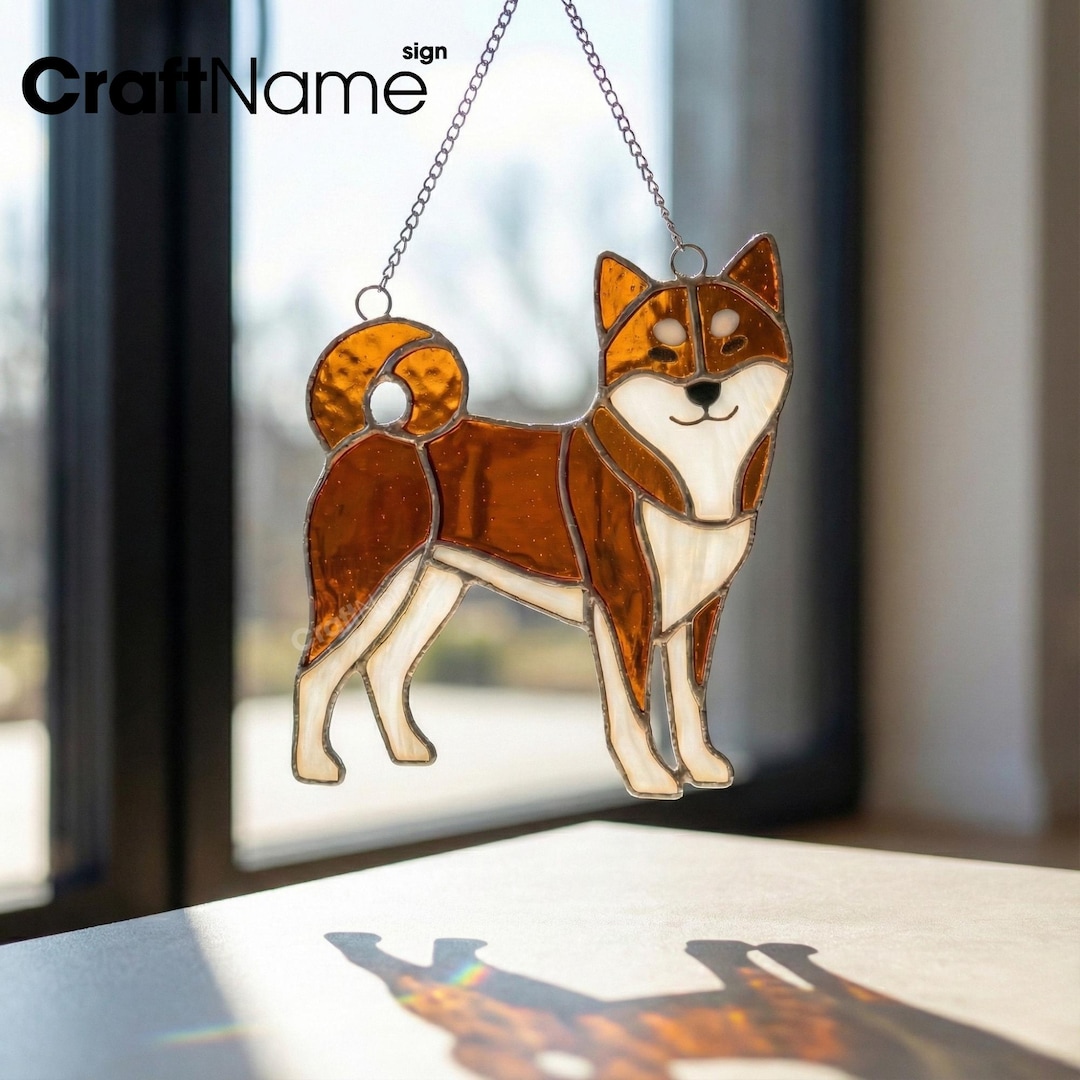 Shiba Inu Dog Stained Glass, Handmade Shiba Inu Window Suncatcher Decor ...