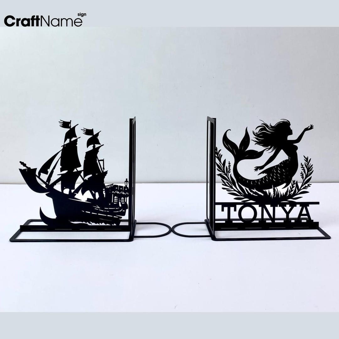 Personalized Mermaid With Pirate Ship Metal Bookend, Mermaid Lover Name ...
