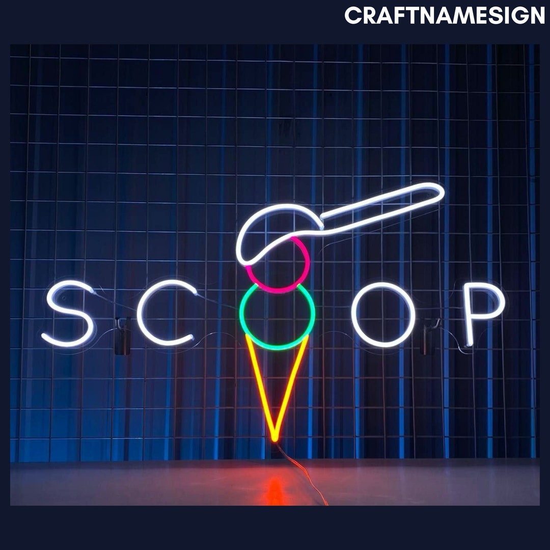 Scoop Ice Cream Neon Sign, Ice Cream Led Sign, Custom Neon Sign, Ice ...